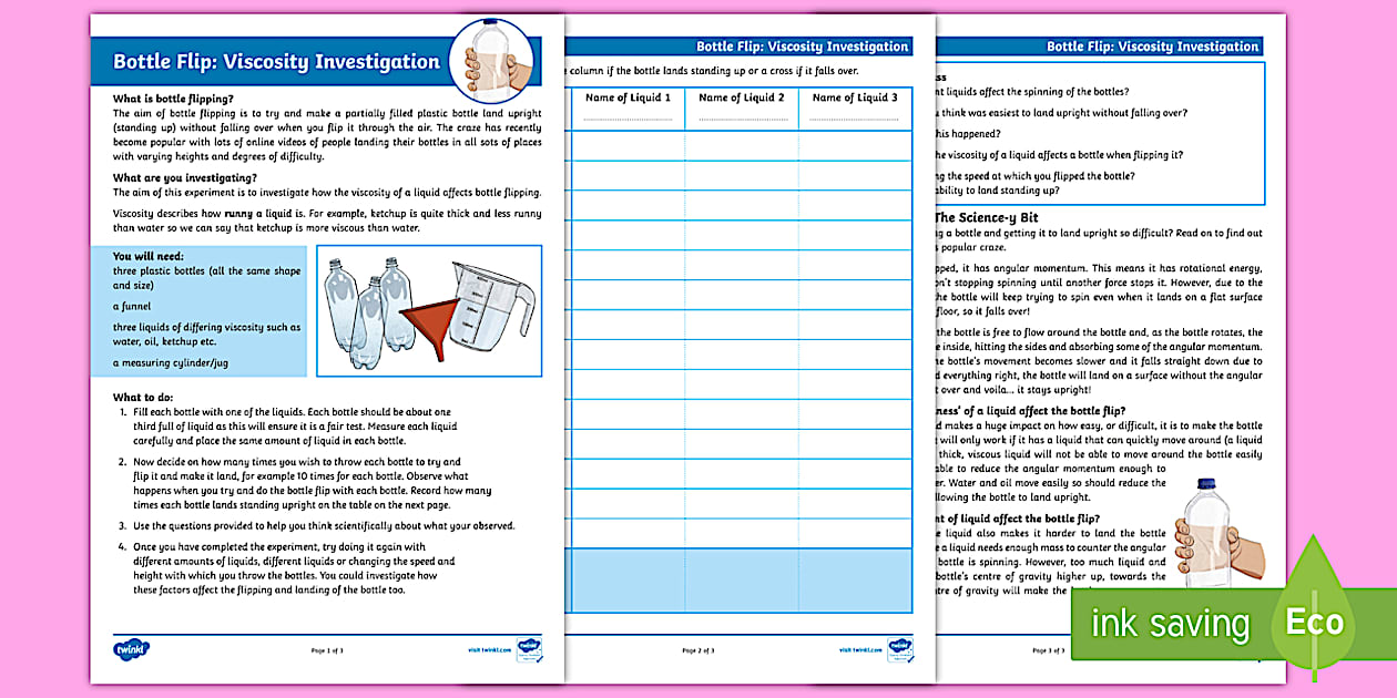 Bottle Flip: Viscosity of Different Liquids Experiment