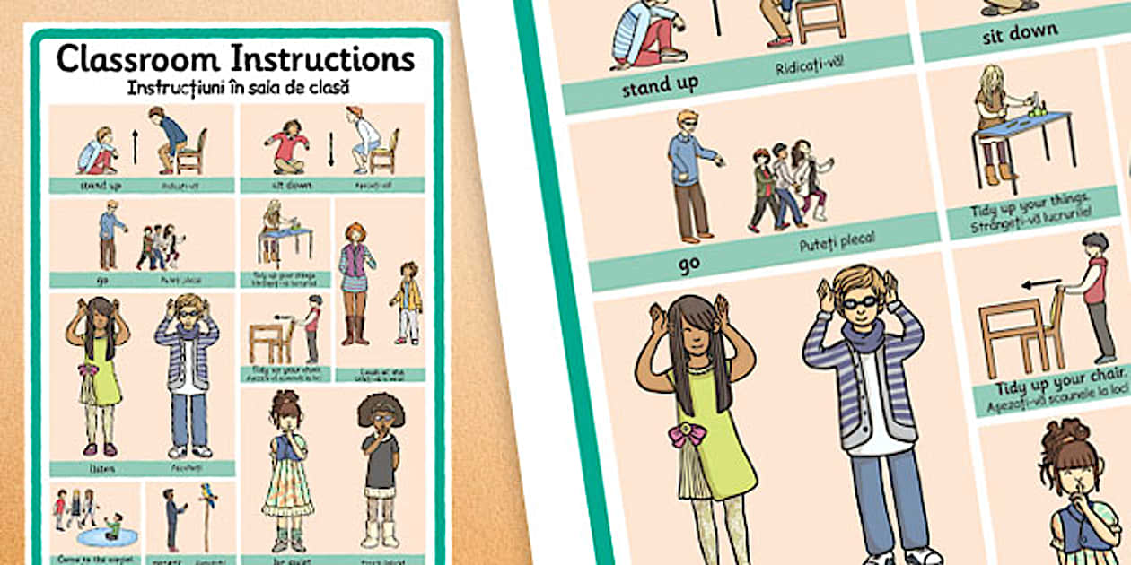 Classroom Instructions Word Grid Romanian Translation