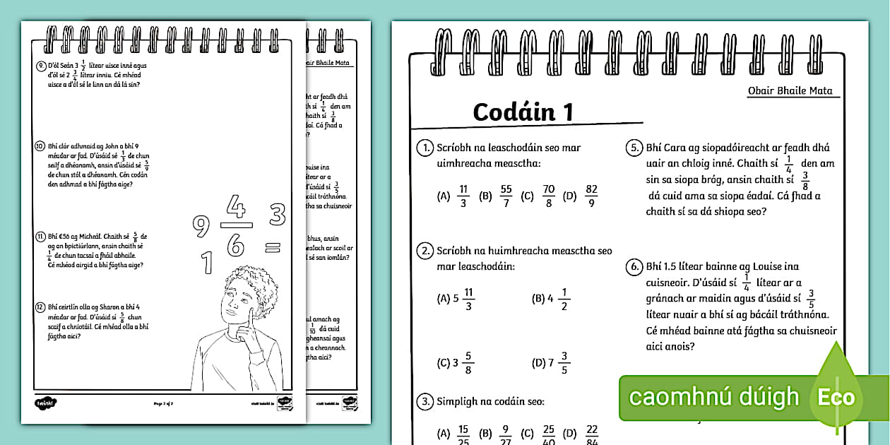 Maths Homework - Fractions 1 Gaeilge (Teacher-Made) - Twinkl
