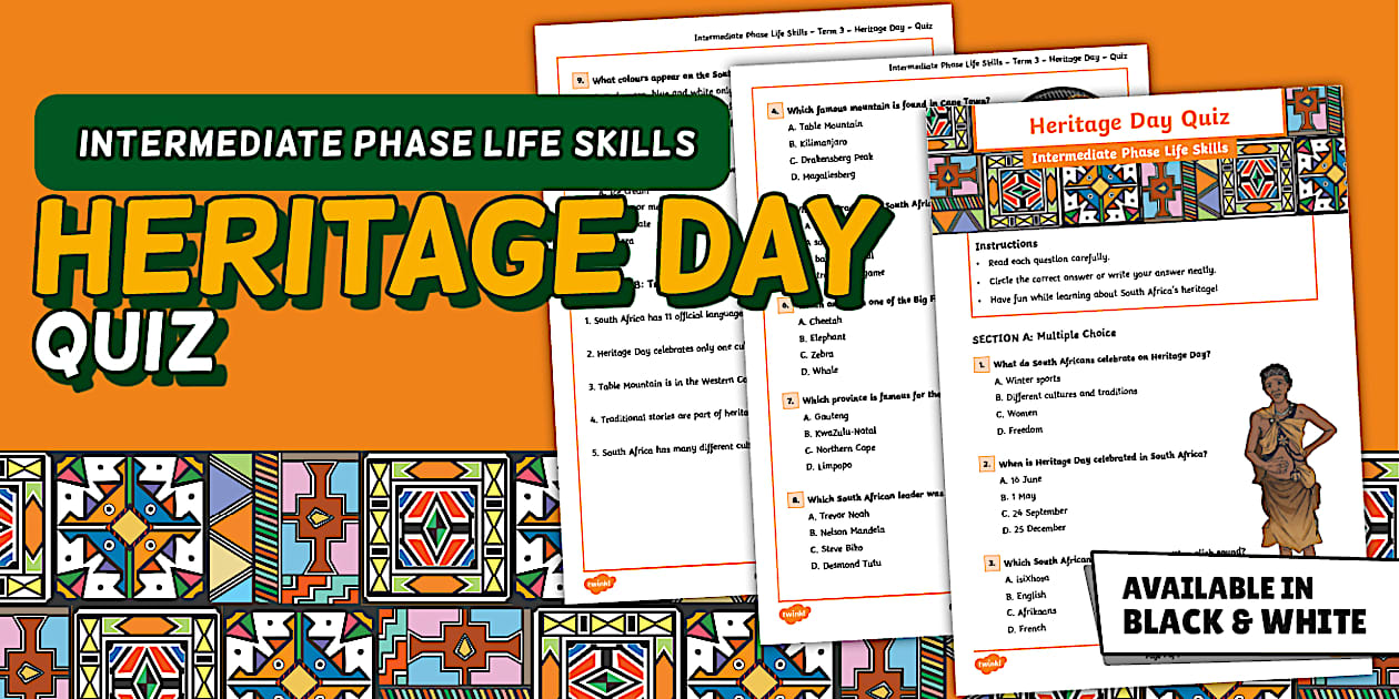 Intermediate Phase Life Skills - Term 3 - Heritage Day - Quiz