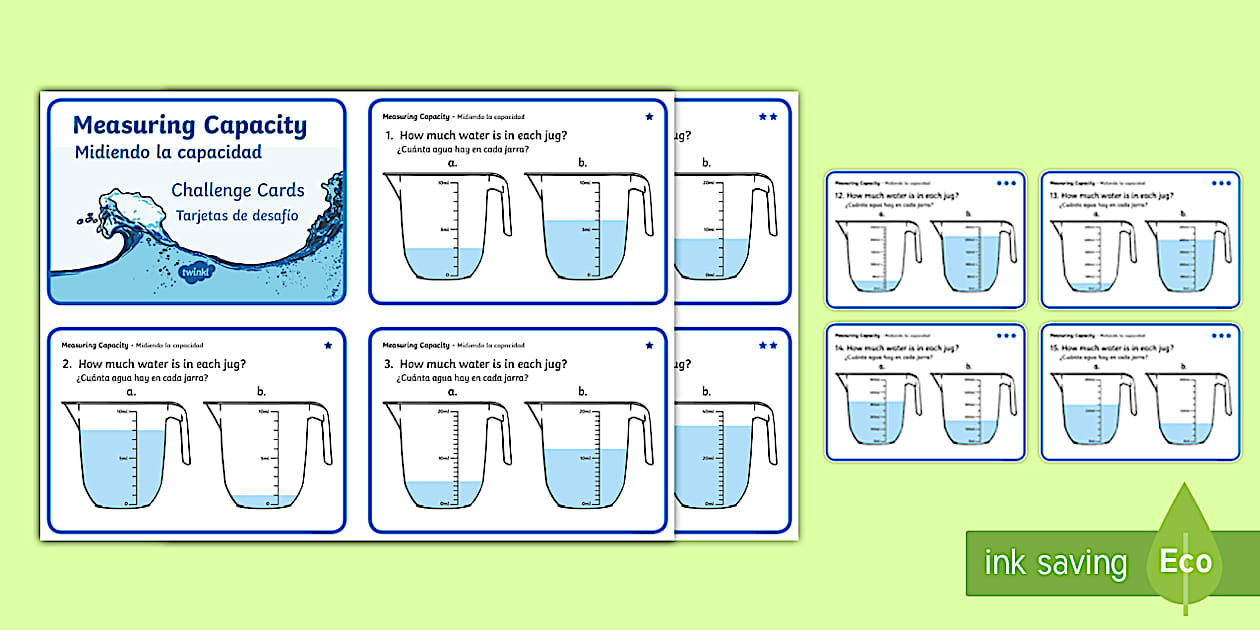 Black and White KS1 Measure Capacity Differentiated Challenge Cards