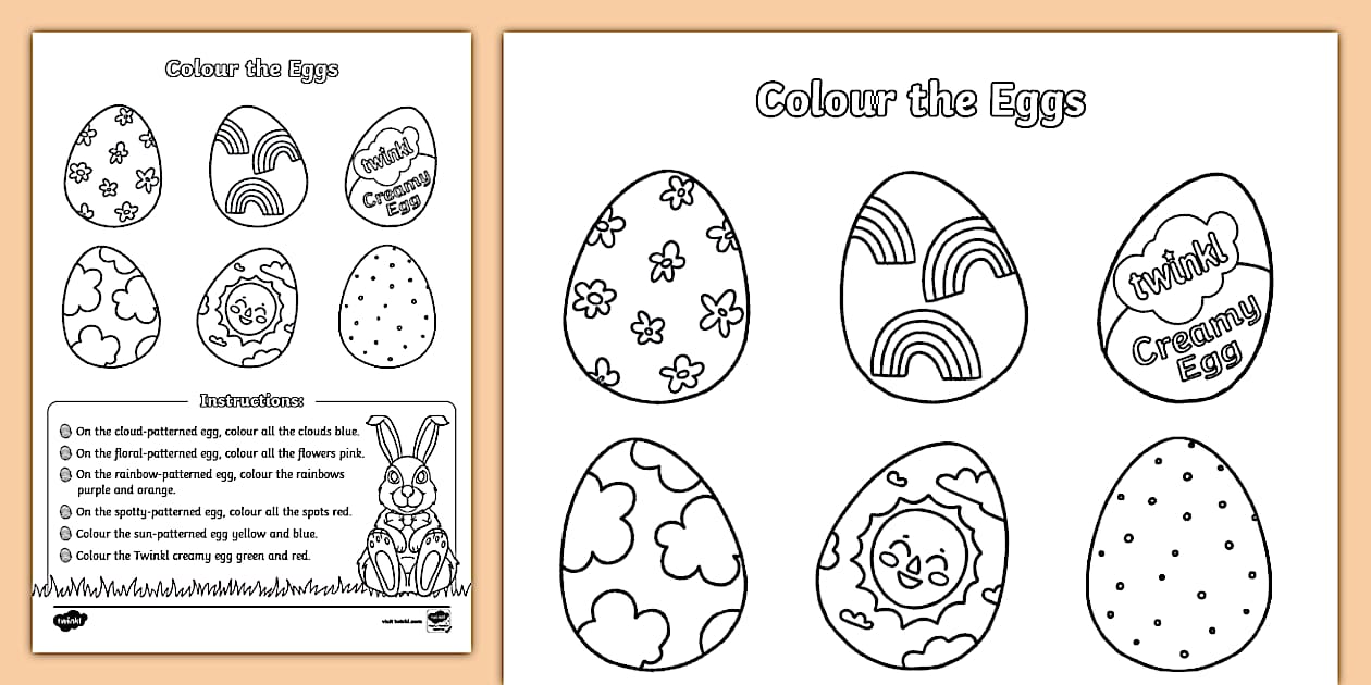 Language Skills: Colour The Eggs Foundation Stage - Twinkl