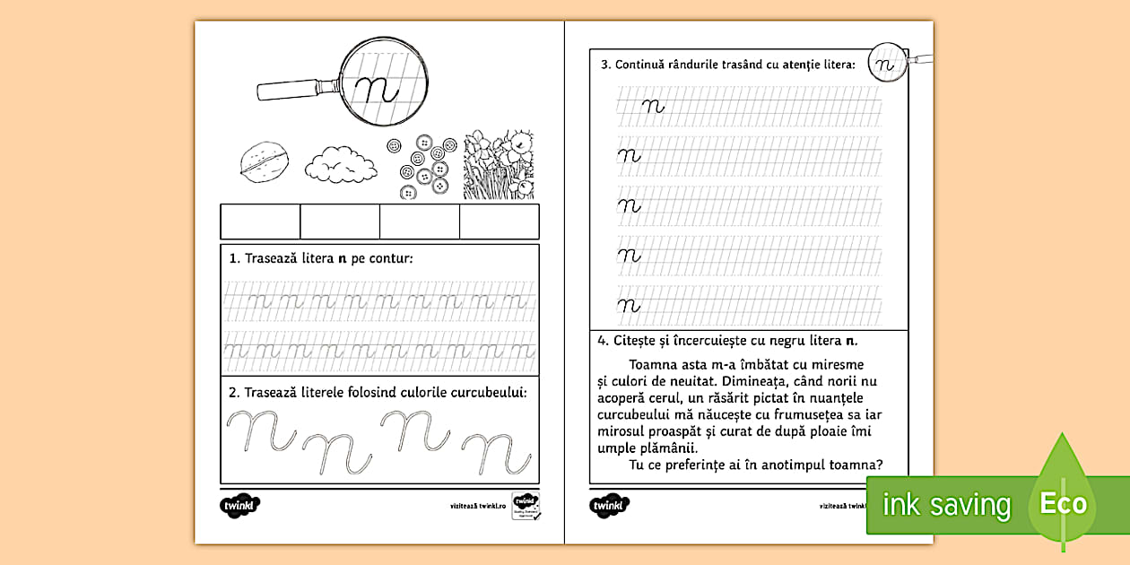 Trasarea literei „n” de mână Fișă de activitate