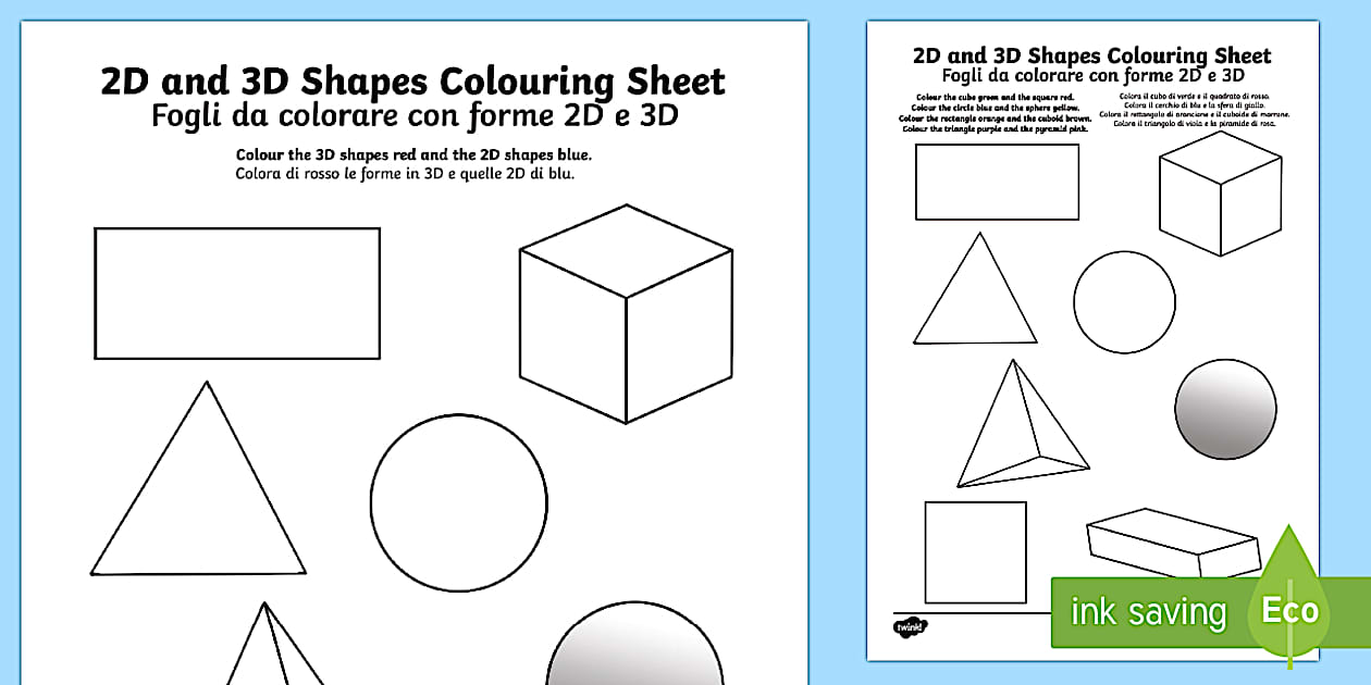 2D and 3D Shapes Colouring Sheets English/Italian - 2D and 3D Shapes ...