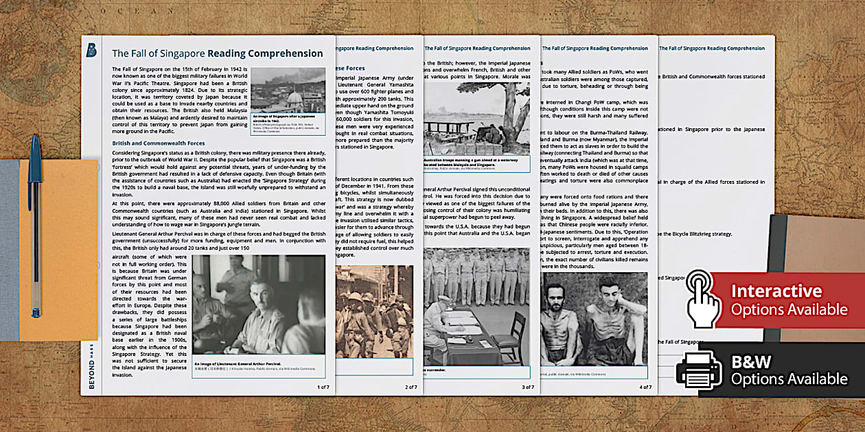 The Fall of Singapore Reading Comprehension (teacher made)