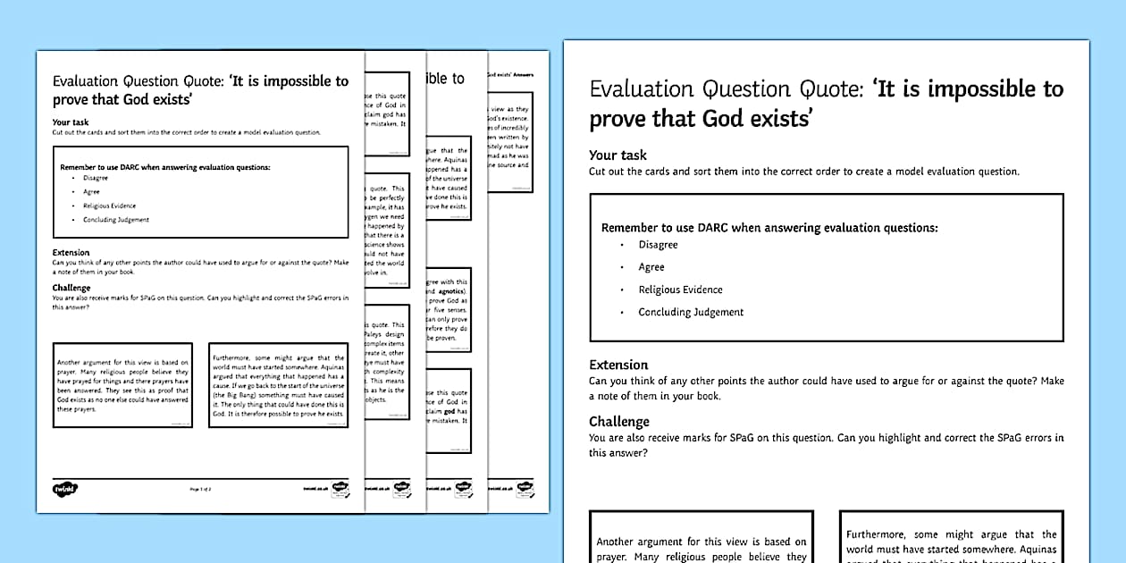 Existence of God Exam Technique Sorting Cards - Twinkl