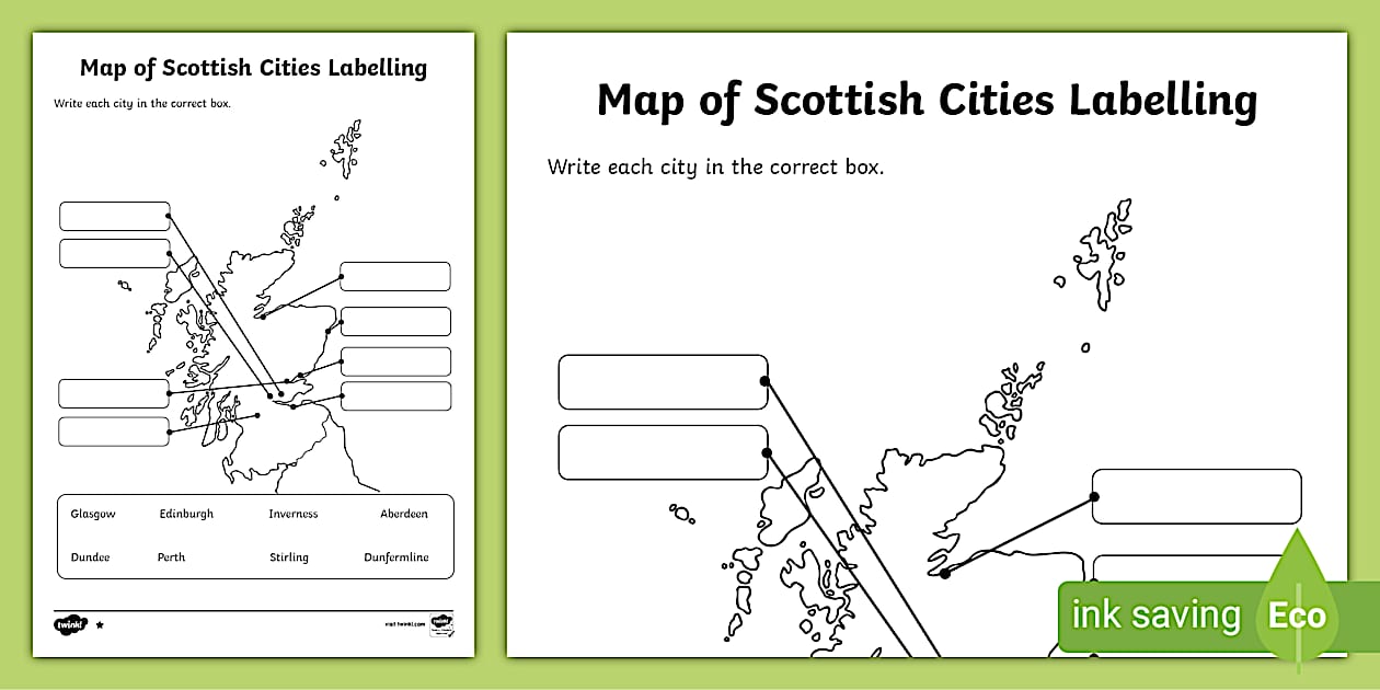 Editable Map of Scottish Cities Labelling (Teacher-Made)