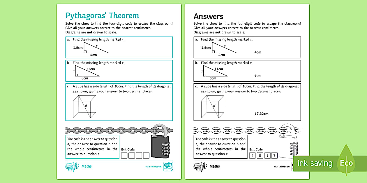 Escape The Room Pythagoras Theorem Exit Ticket