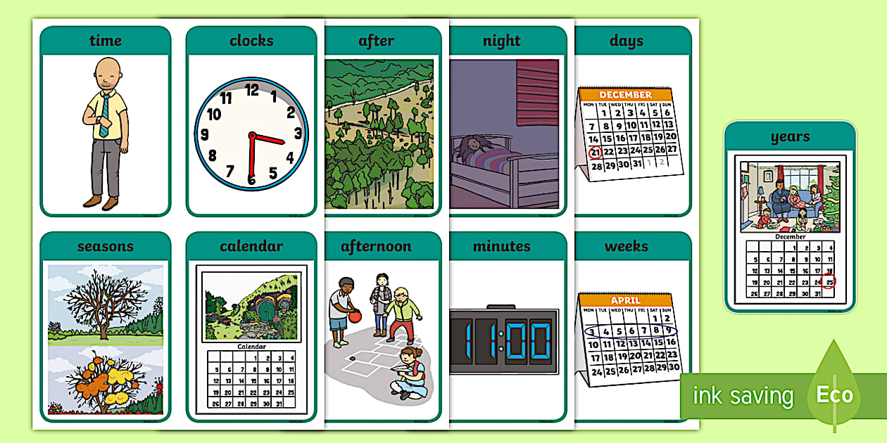 CfE Early Level Numeracy and Mathematics Time Keyword Flashcards