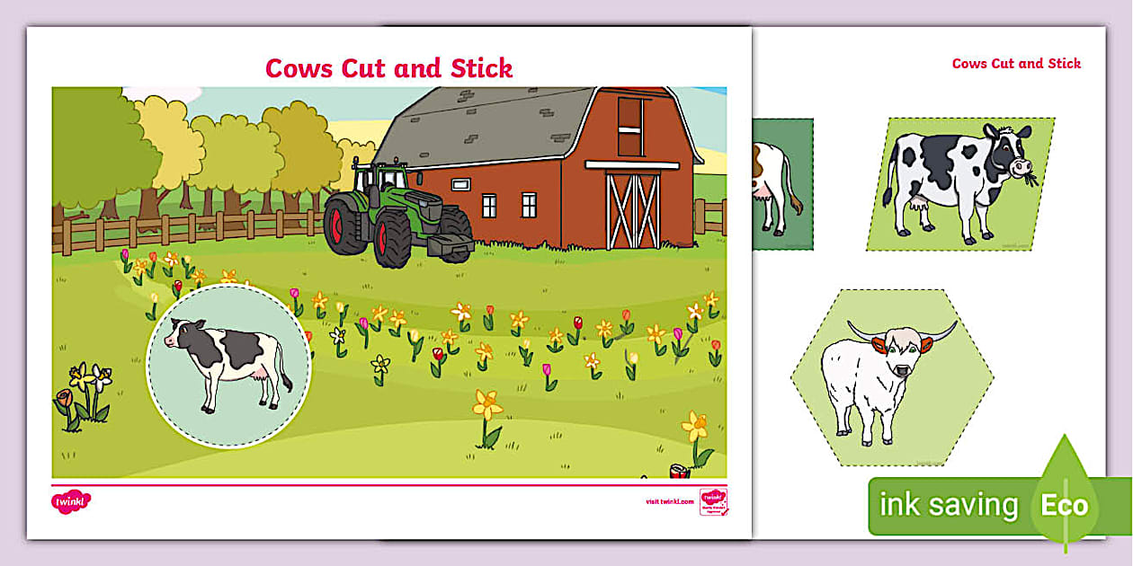 Cow Farmyard Cut and Stick Activity - EYFS - Fine Motor