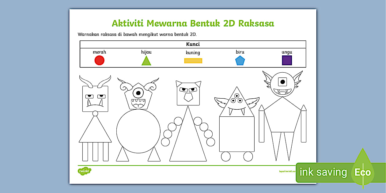 Aktiviti Mewarna Ikut Bentuk 2D Raksasa - Twinkl