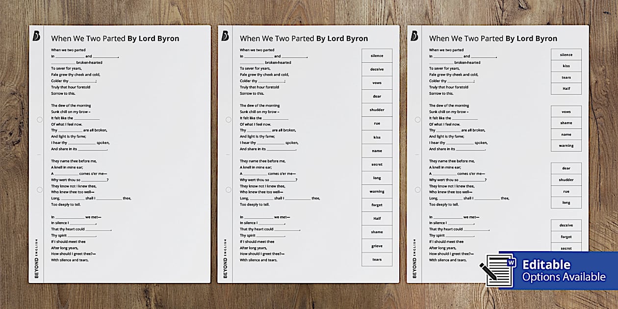 When We Two Parted Cloze Activity (teacher made) - Twinkl