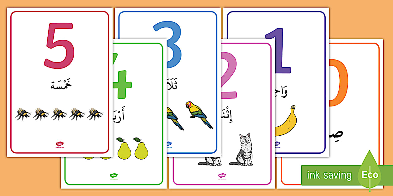 0 to 50 Number Word Image Posters Arabic - الأرقام بالكلمات