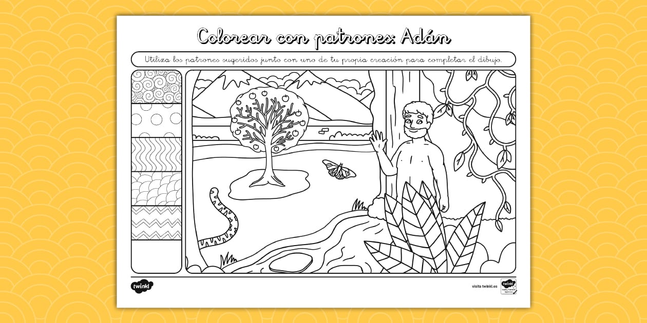 Ficha de actividad: Colorear con patrones - Adán - Twinkl