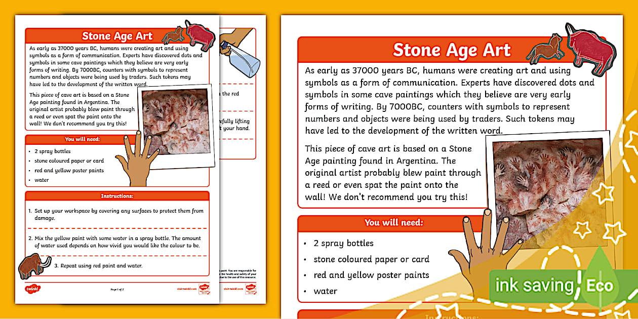 Editable Stone Age Hand Art (teacher made) - Twinkl