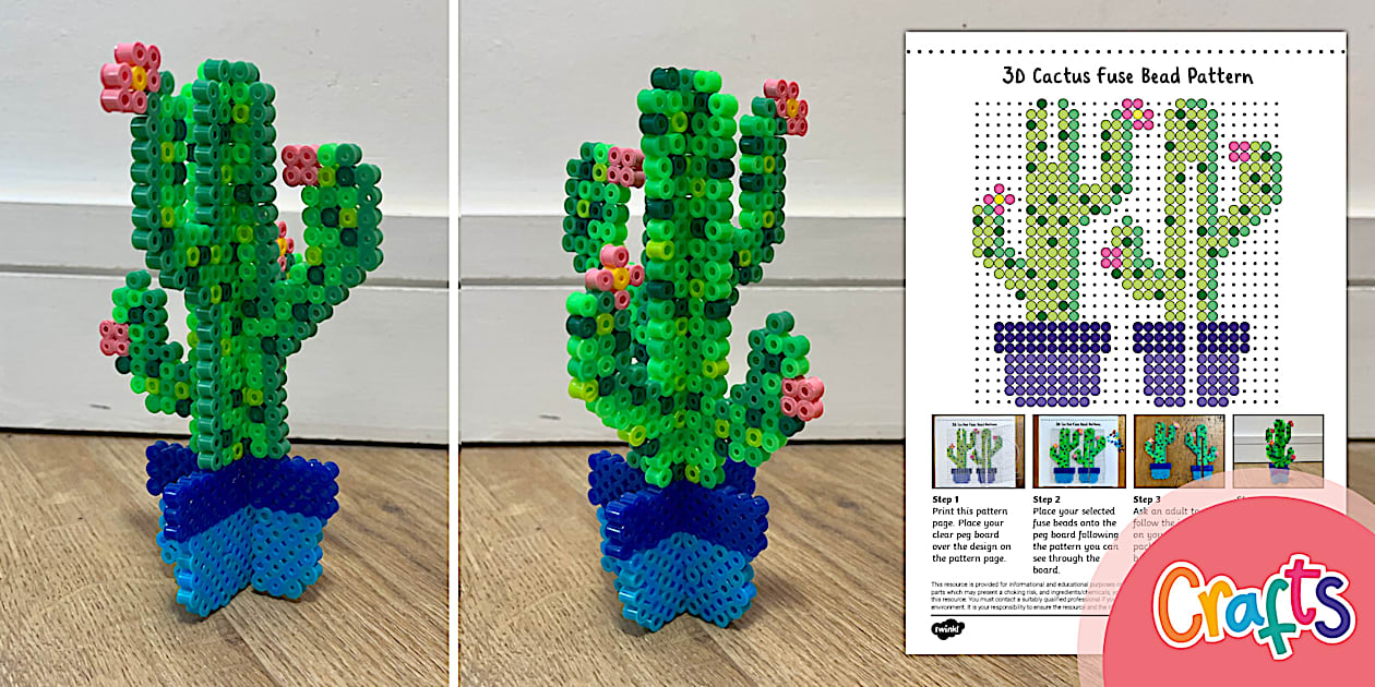 3D Cactus Fuse Bead Pattern (teacher made) - Twinkl