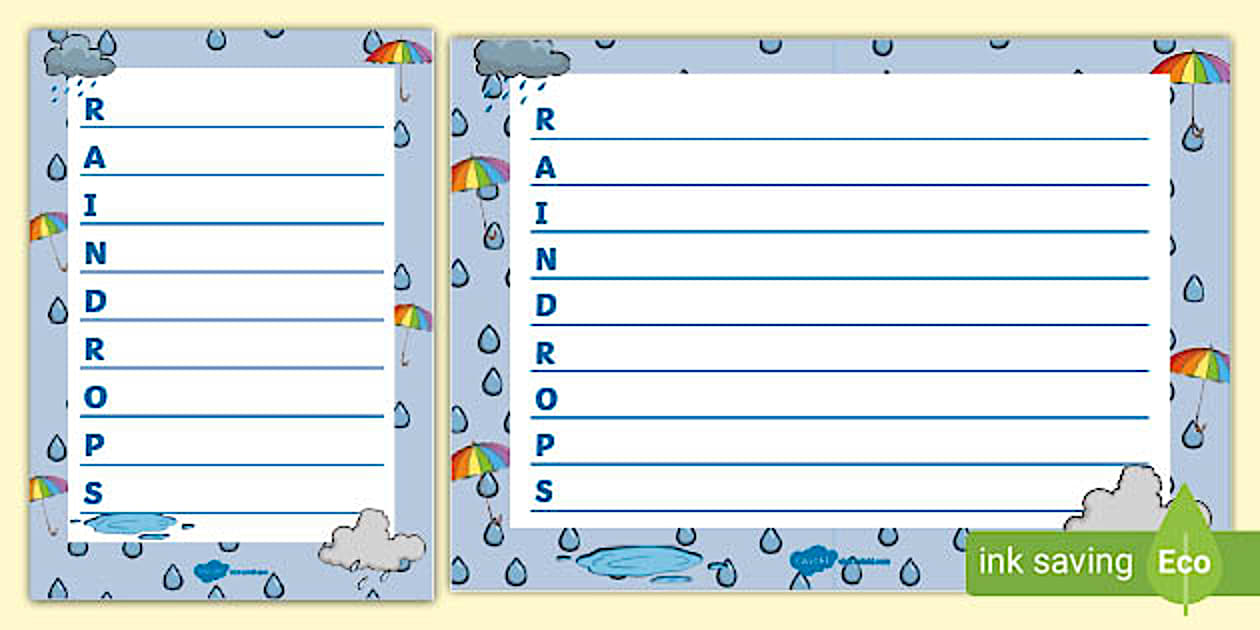 Raindrops Acrostic Poem - Poetry - Primary Resources