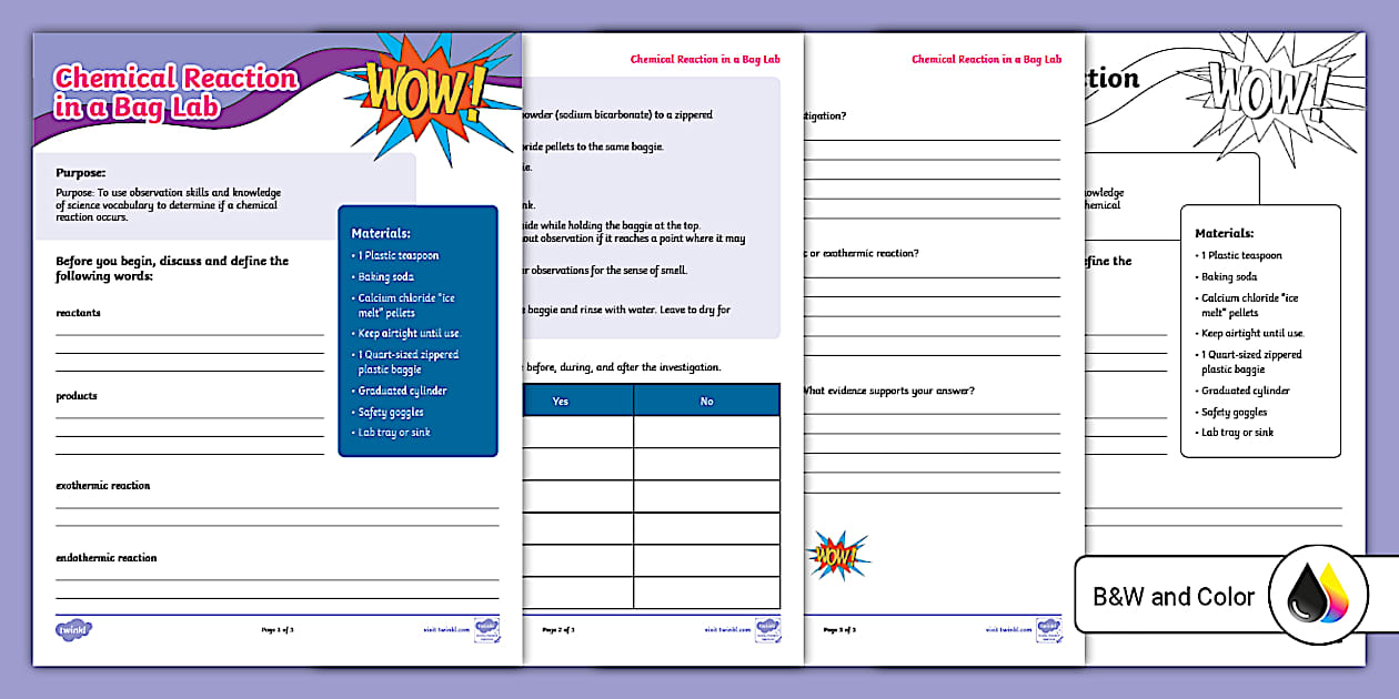 Chemical Reaction in a Bag Science Investigation for 6th-8th