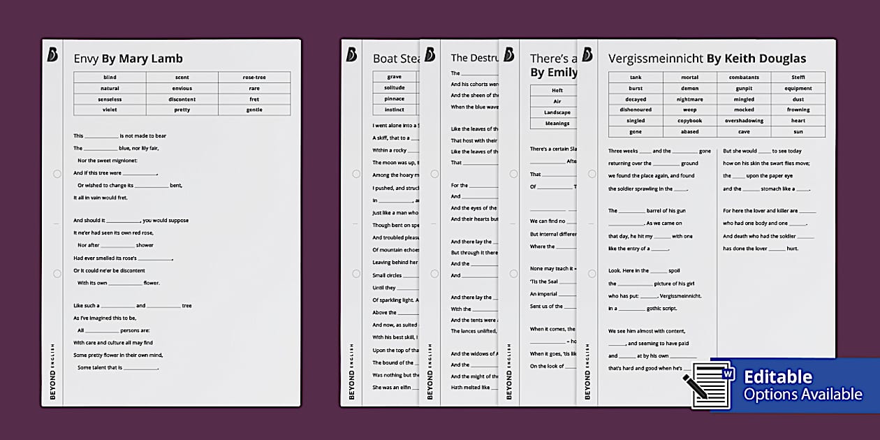 OCR Conflict Poetry Cloze Activities (teacher made) - Twinkl