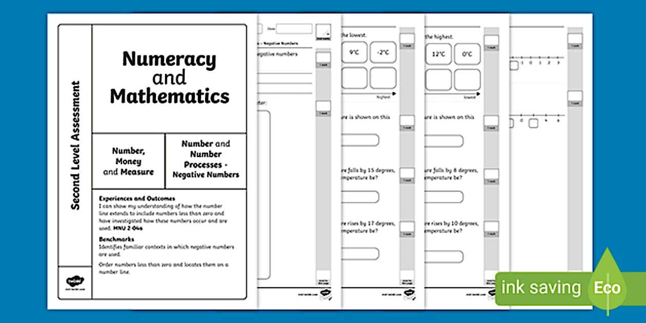 Negative Numbers Assessment – CfE Second Level Maths