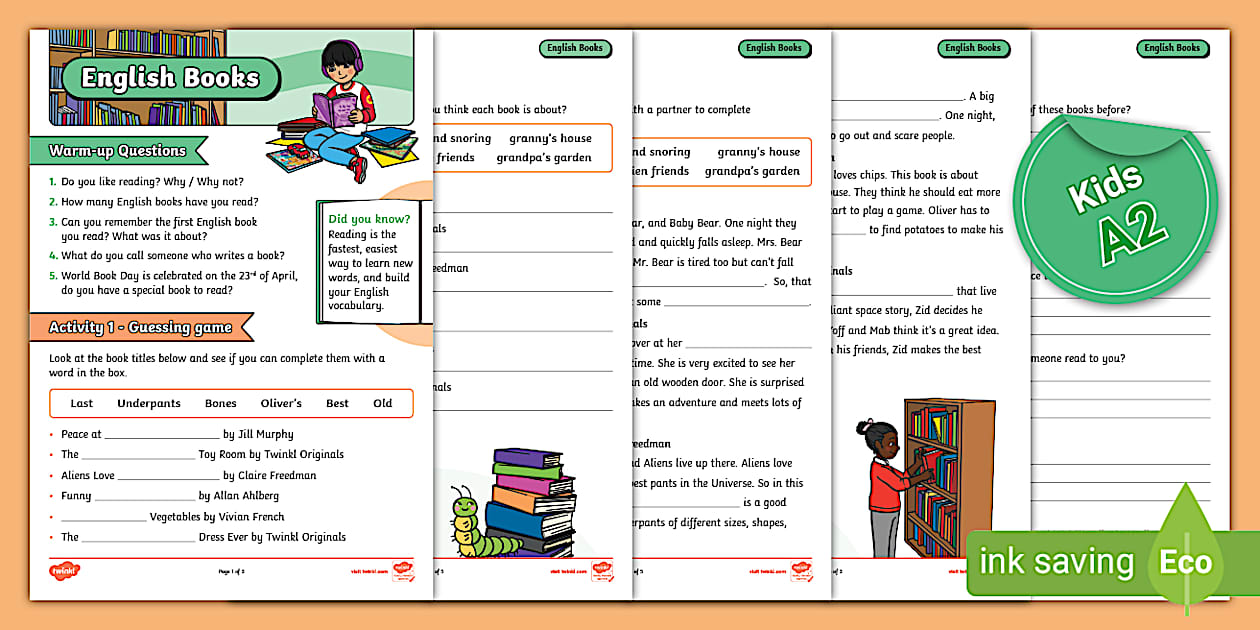 ESL English Books Activity Sheet [Kids, A2] - Twinkl