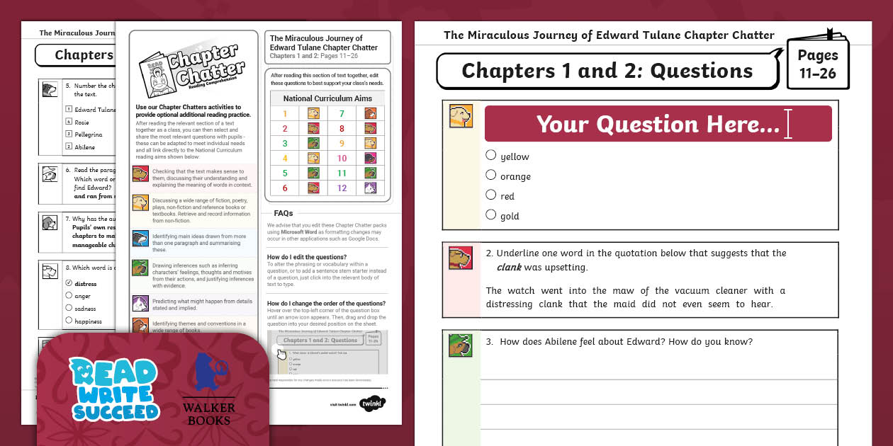 FREE! - The Miraculous Journey of Edward Tulane Chapter Chatter Bumper Pack