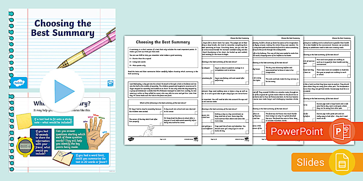 Choose the Best Summary Worksheet & PowerPoint Pack