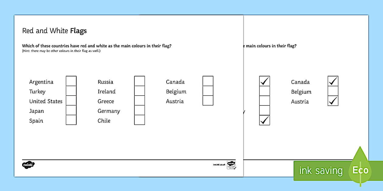 Red and White Flags Worksheet / Worksheet (teacher made)
