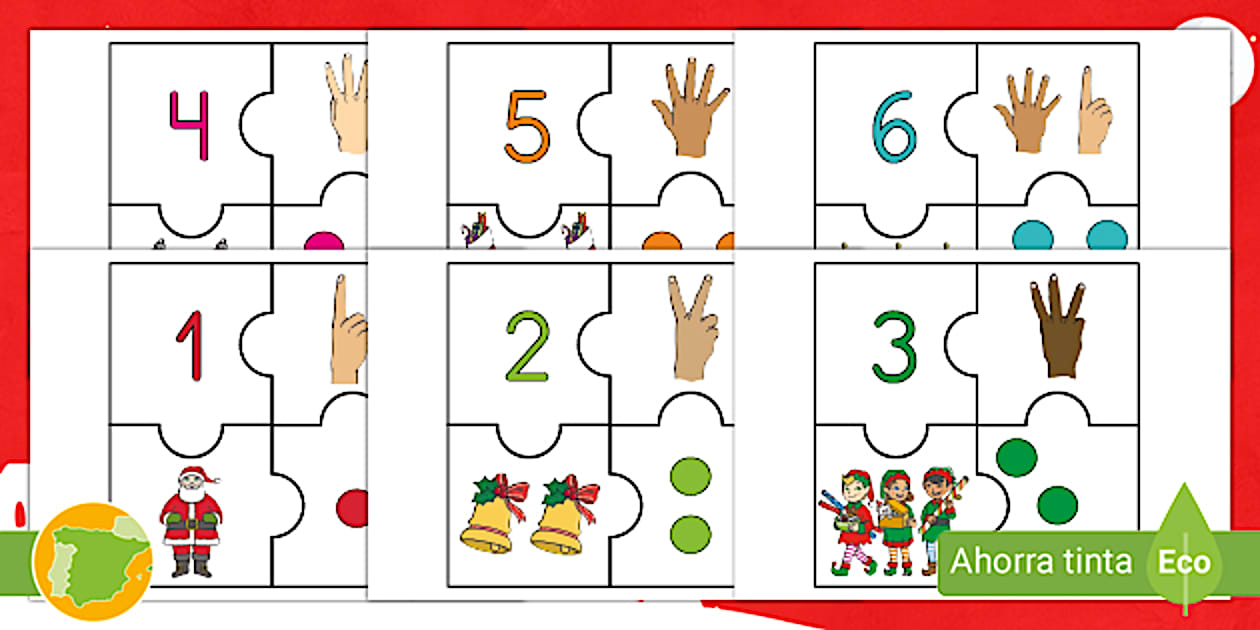 Puzzle: Números y Cantidades - Papá Noel y Navidad