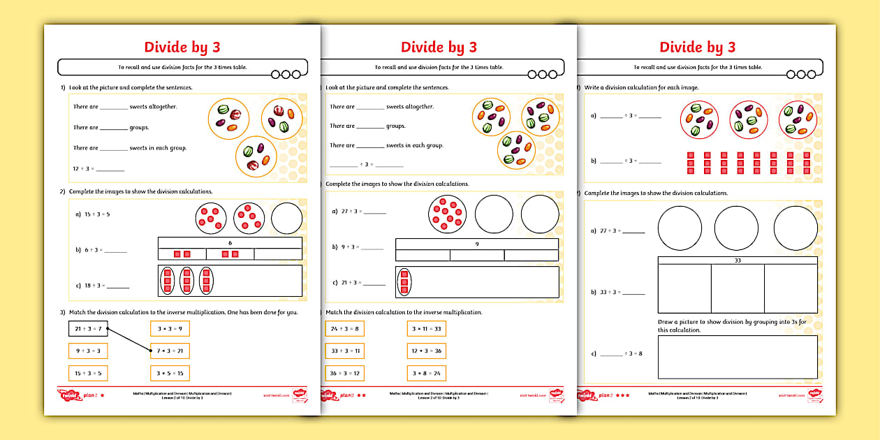 👉 Y3 Divide by 3 Differentiated Worksheets - Twinkl