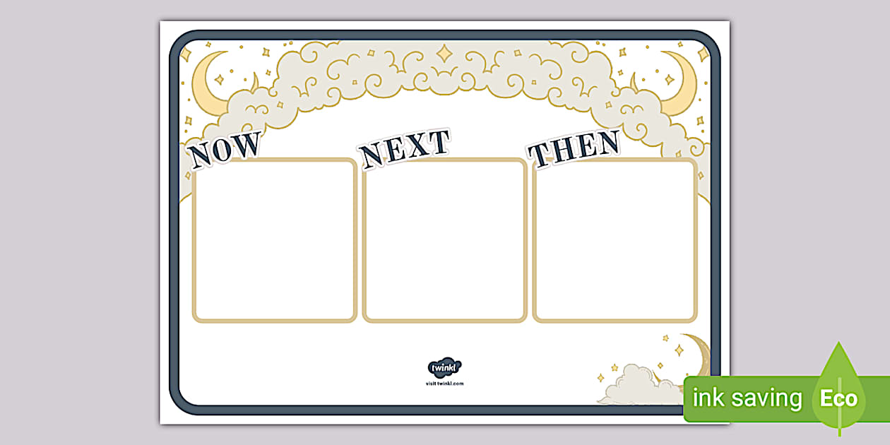 Celestial Themed Now, Next and Then Visual Aid - Twinkl