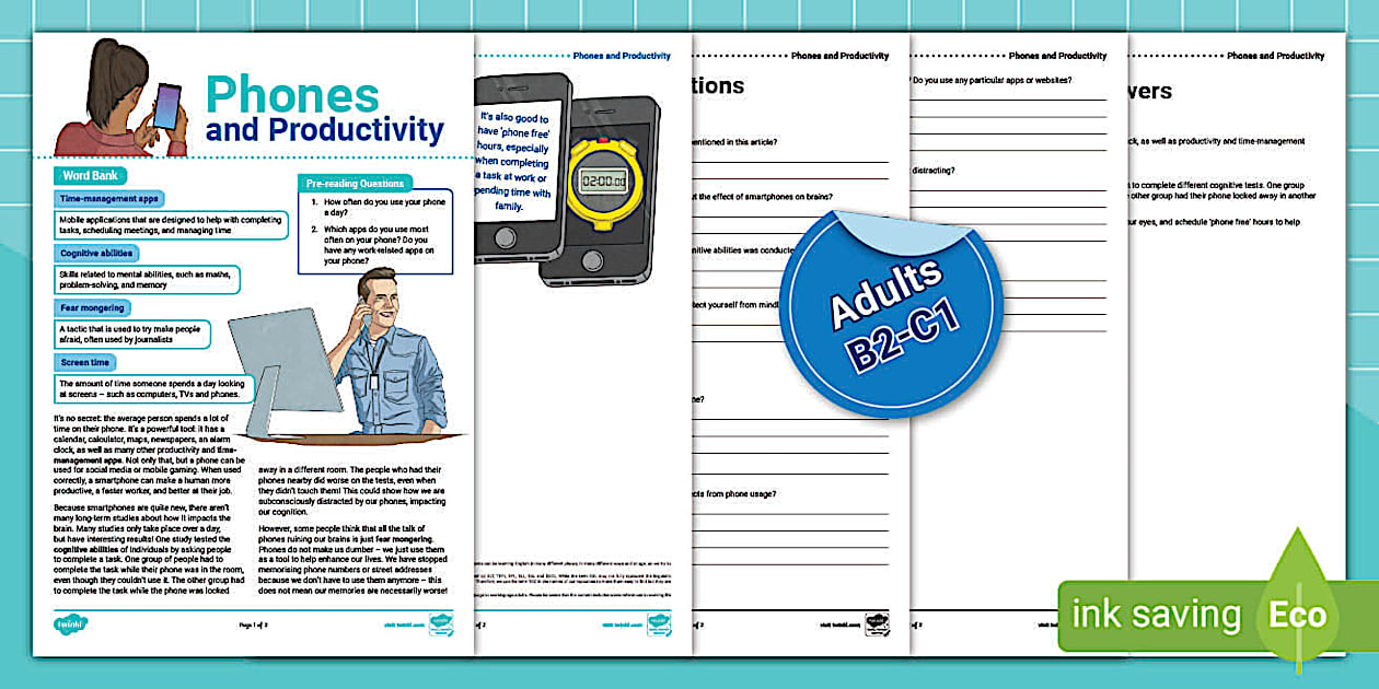 ESL Reading Comprehension: Smartphone Distractions - Twinkl