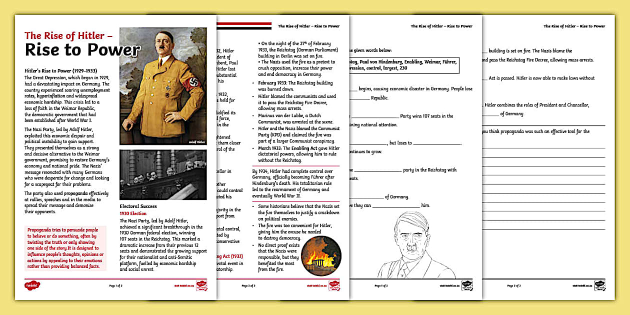 The Rise of Hitler - Rise to Power Knowledge Organiser