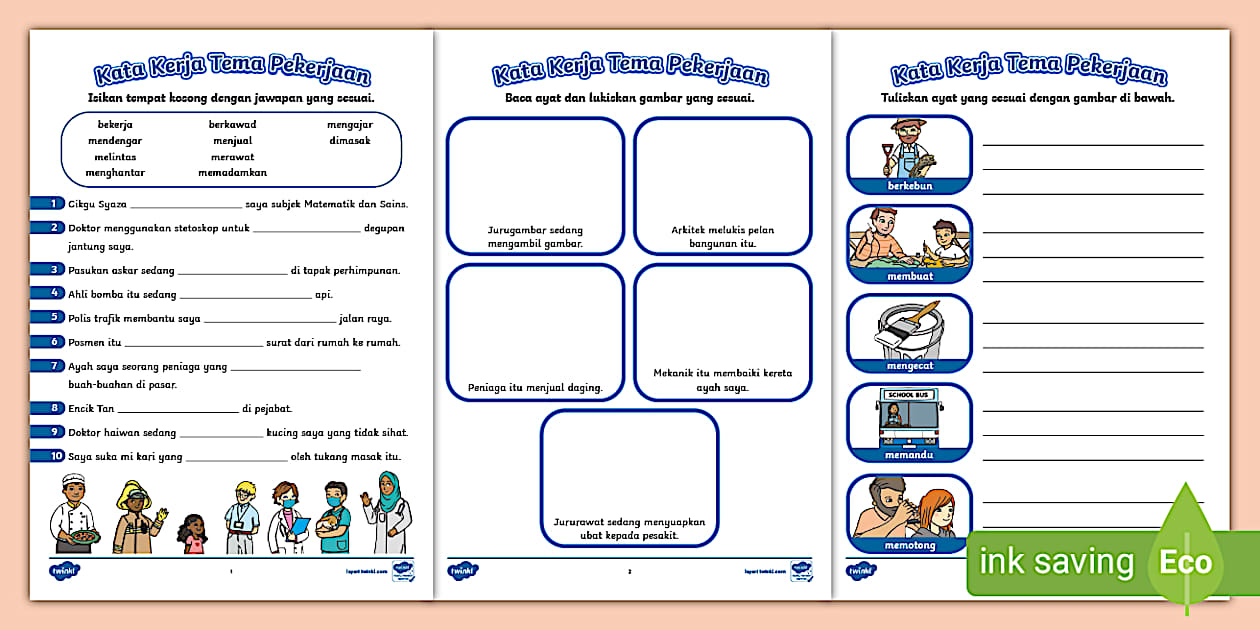 Lembaran Kerja Kata Kerja Tema Pekerjaan - Twinkl