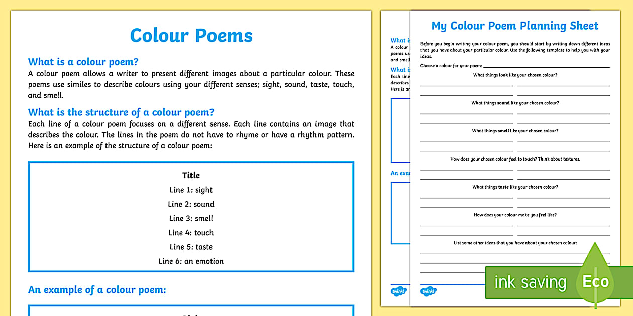 Editable Colour Poem Writing Template (teacher made)