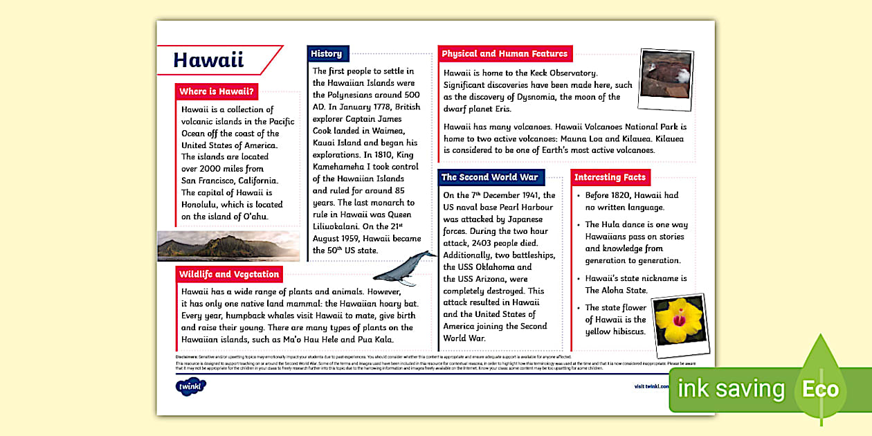 Hawaii Fact File (teacher made) - Twinkl