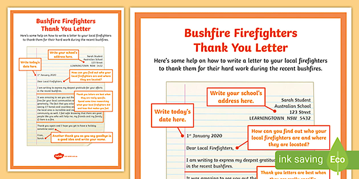 Bushfire Firefighters Thank You Letter Poster (teacher made)