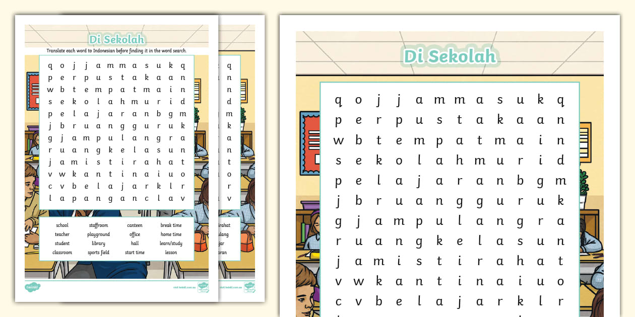 At School Word Search Indonesian (teacher made) - Twinkl