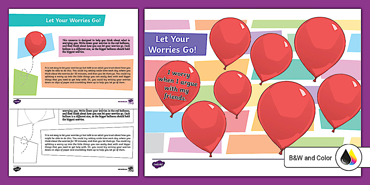 Let Your Worries Go Activity Sheet for 3rd-5th Grade