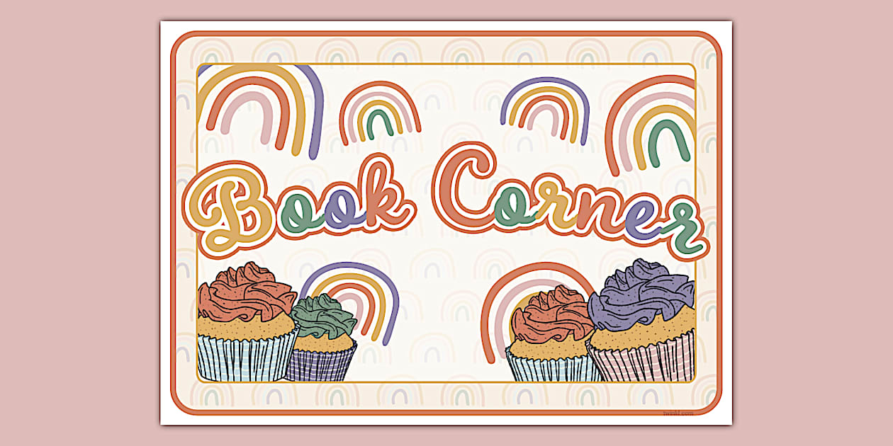 Muted Rainbow Themed Book Corner Display Poster - Twinkl