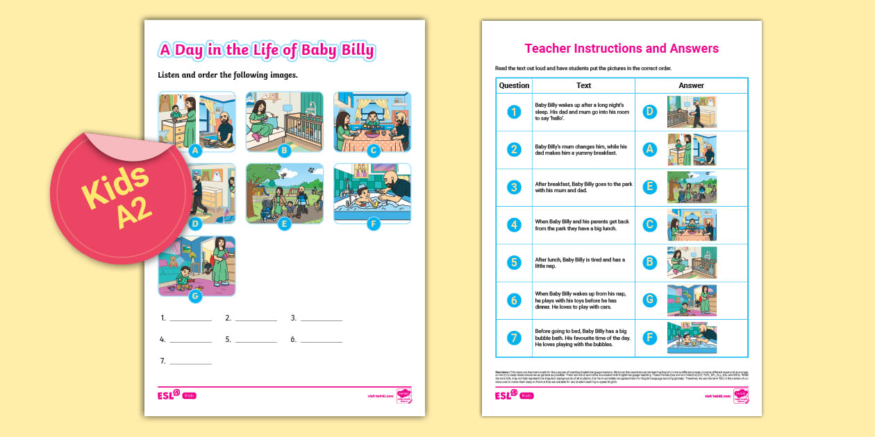 ESL Listen & Order: Baby Billy's Day Schedule (teacher made)