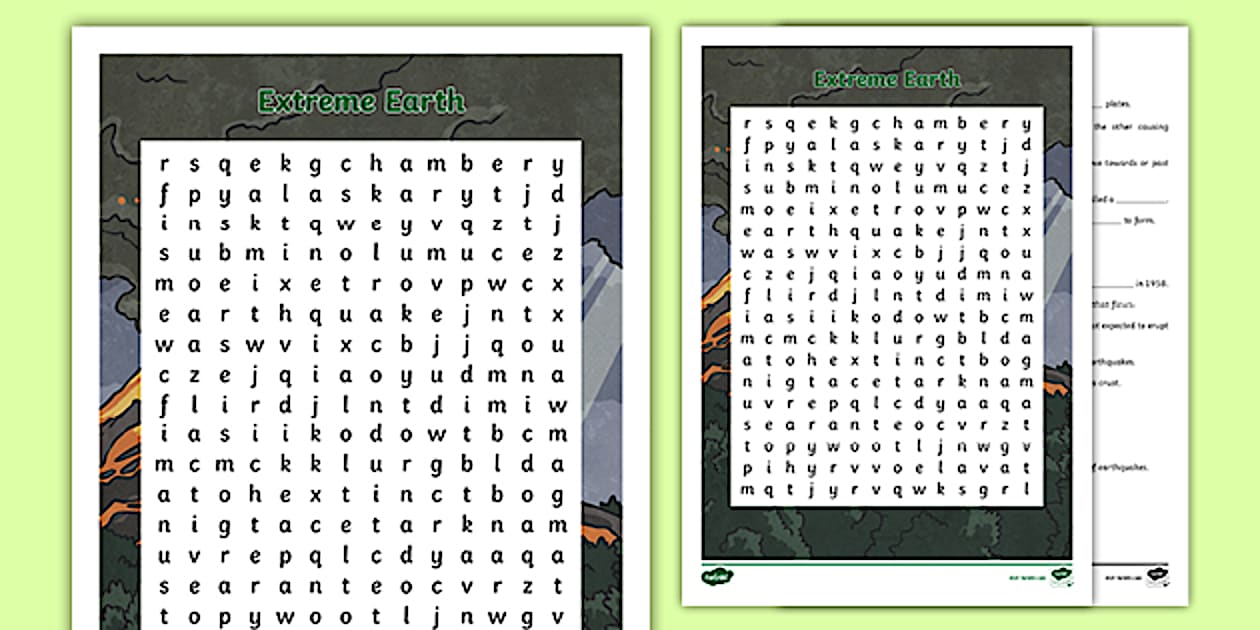 Extreme Earth Word Search Age 9-11
