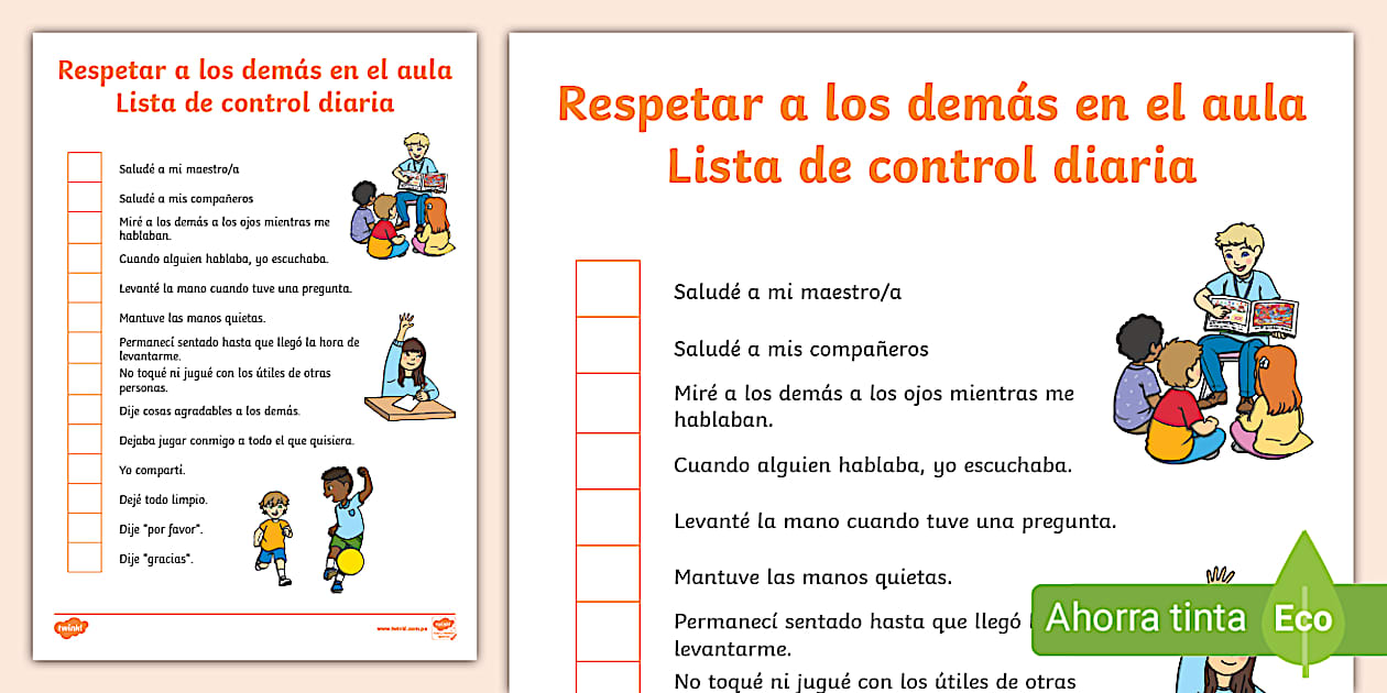 Lista de control diaria: Respetar a los demás en el aula