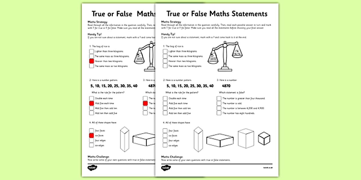 Cursive Year 3 True or False Maths Worksheet (teacher made)