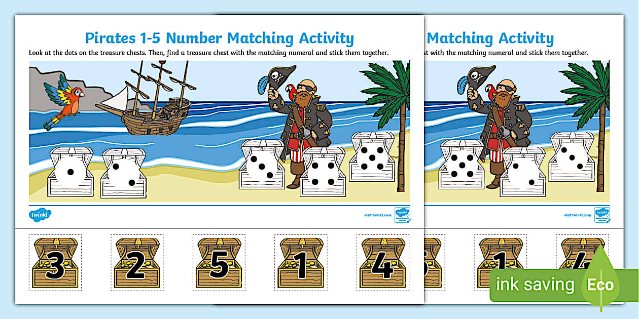 👉 Pirates 1-5 Number Matching Activity (teacher made)
