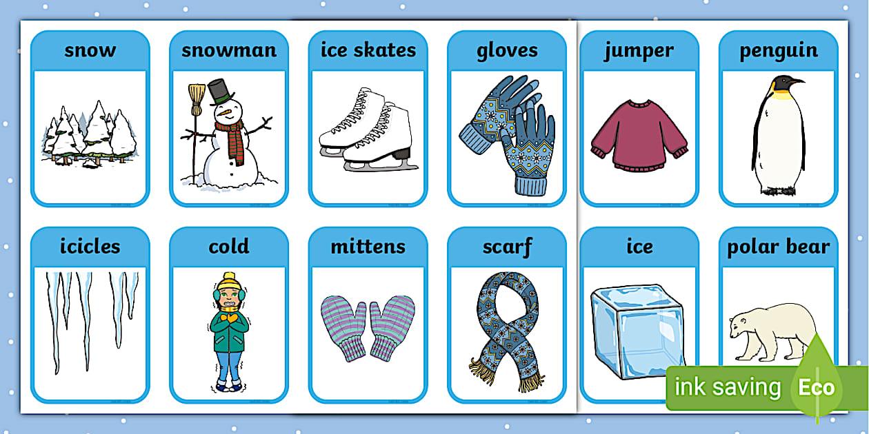 Winter Flashcards | Winter Words and Pictures | Twinkl