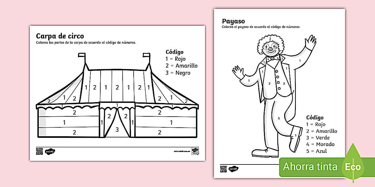 Hoja para colorear por números del circo (professor feito)