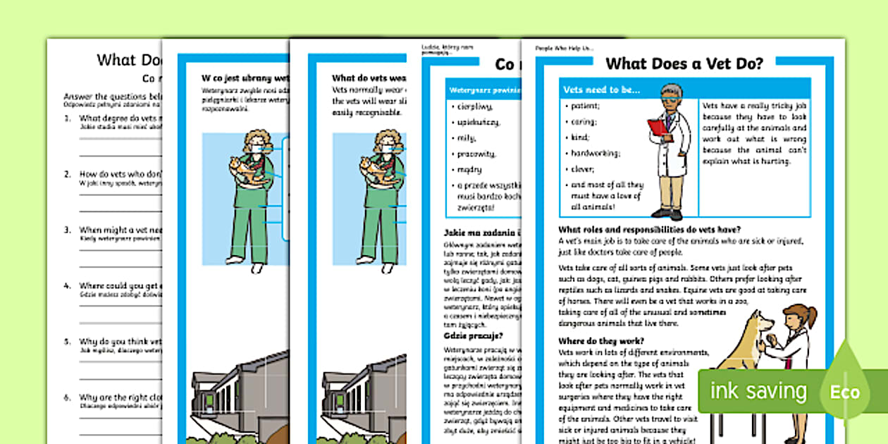 What does a vet do? Differentiated reading comprehension activity