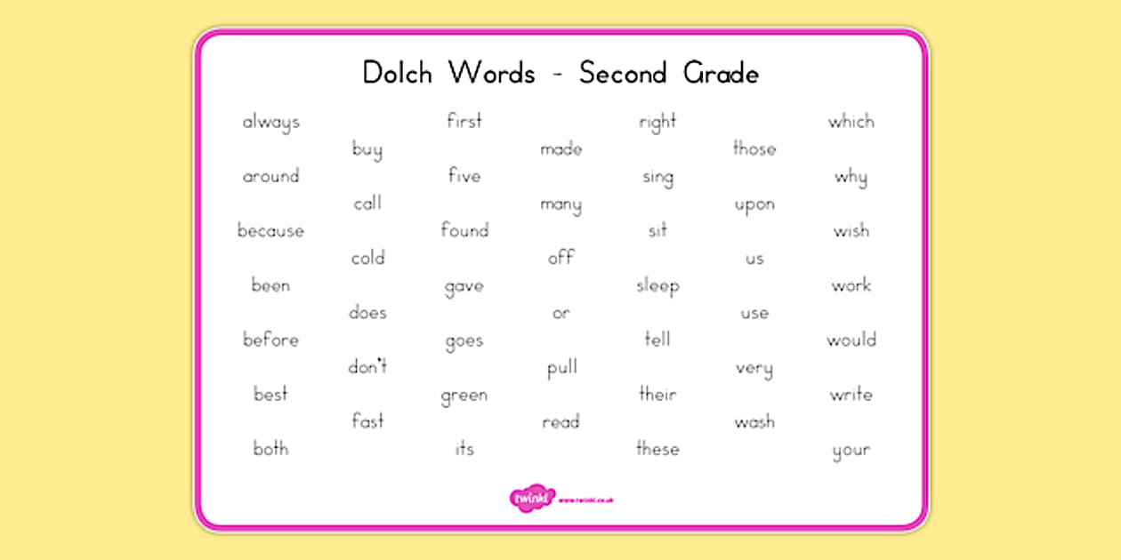 Precursive Dolch Words - Second Grade Word Mat - Twinkl