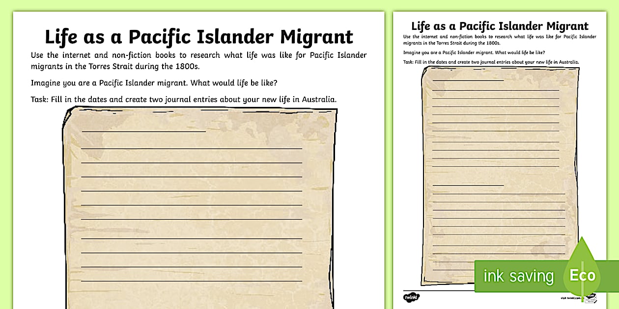 Life as a Pacific Islander Migrant Journal Activity - Twinkl